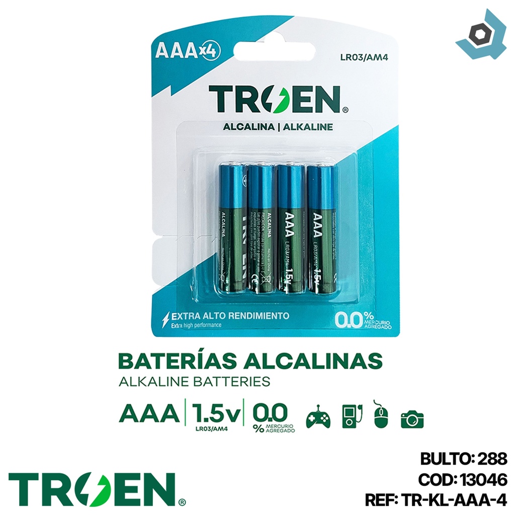 BATERIAS AAA ALCALINAS 4PZAS TROEN | Litani Import Export